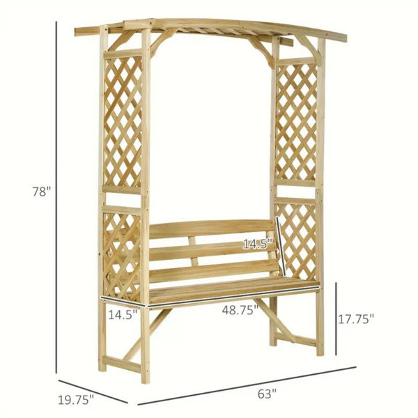 Lark Manor™ [Natural Wooden Bench] Natural Wooden 3 Seat Patio Garden ...